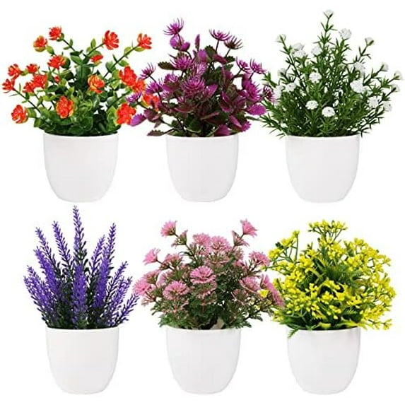 Artificial Small Plant 6pcs Fake Flower Potted Plant Bathroom Faux ...