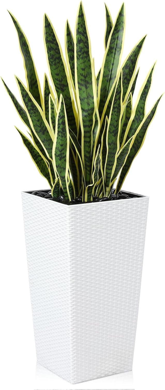 Artificial Snake Plant,4FT Faux Sansevieria with White Planter,UV ...