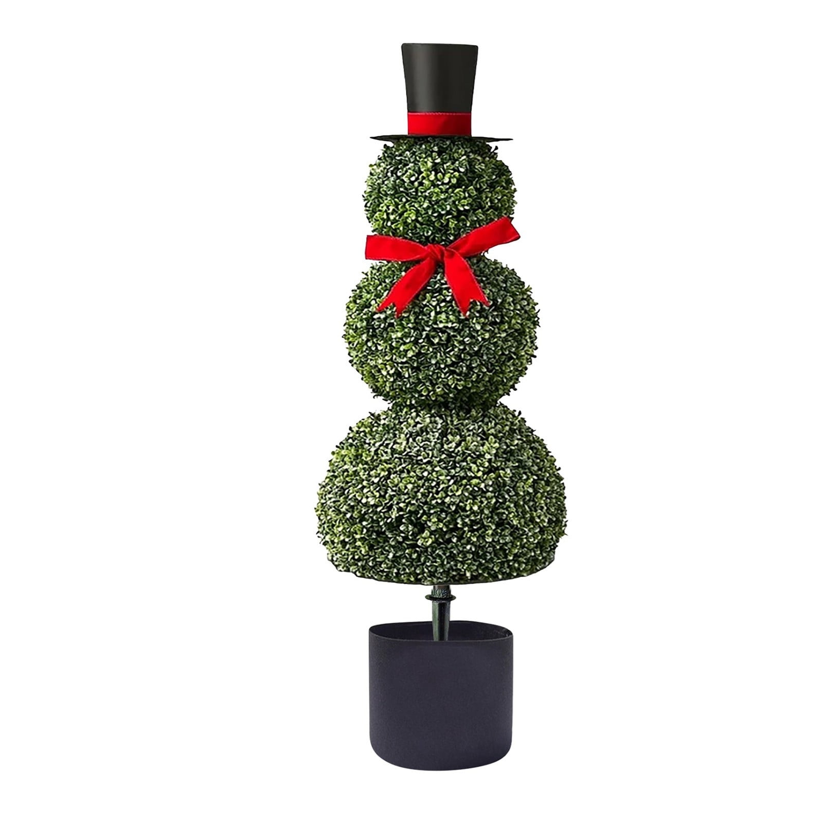 Artificial Snowman Topiary Tree 30 Inch with Red Bow Santa Hat, Potted ...