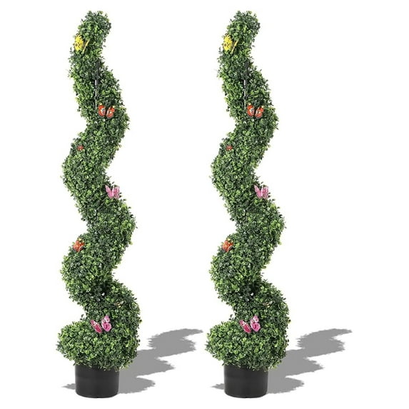Artificial Spiral Topiary Trees 2-Pack, 4ft UV Resistant Outdoor Plants ...