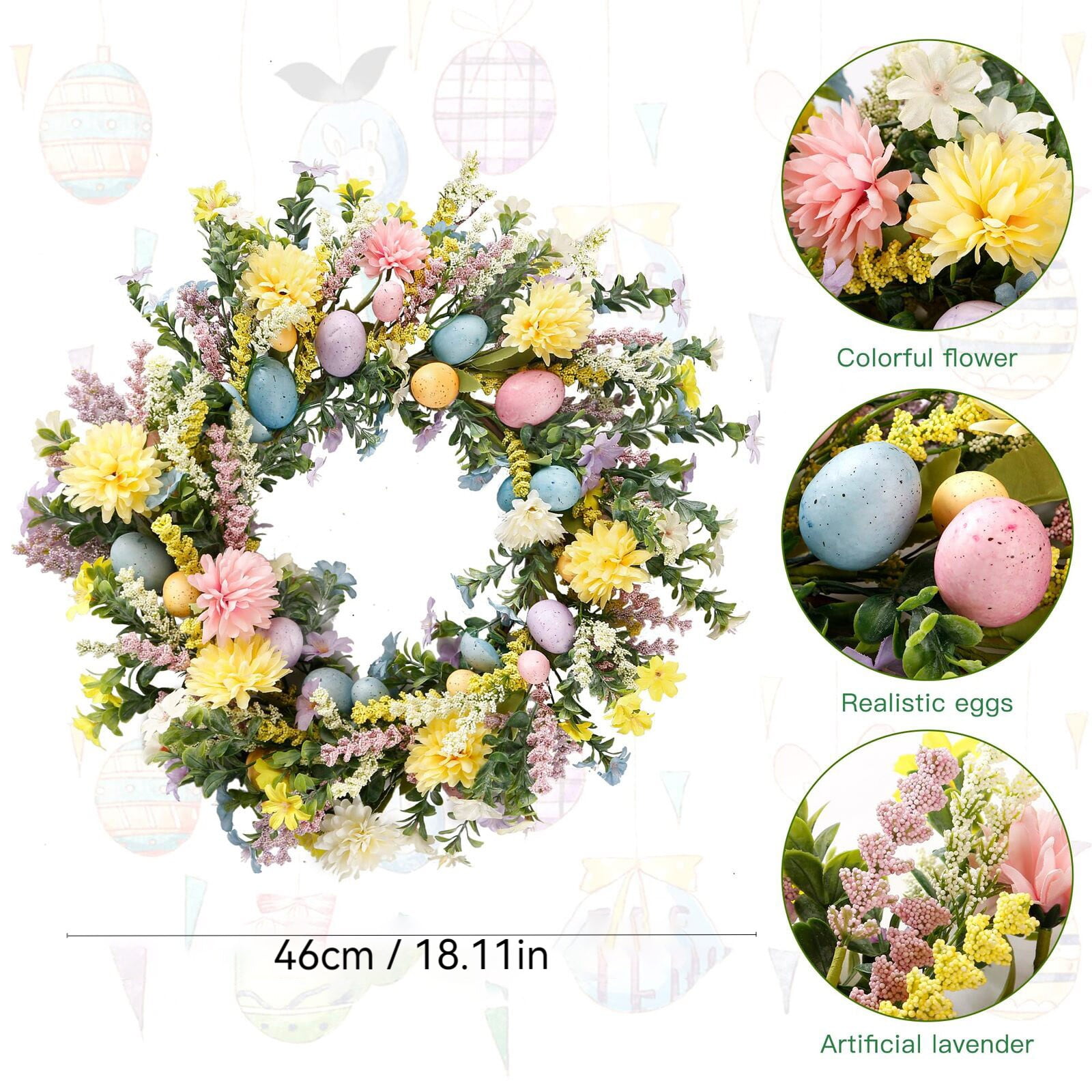 Artificial Spring Easter Egg Berry Wreath (18.11 inches) - Perfect for ...
