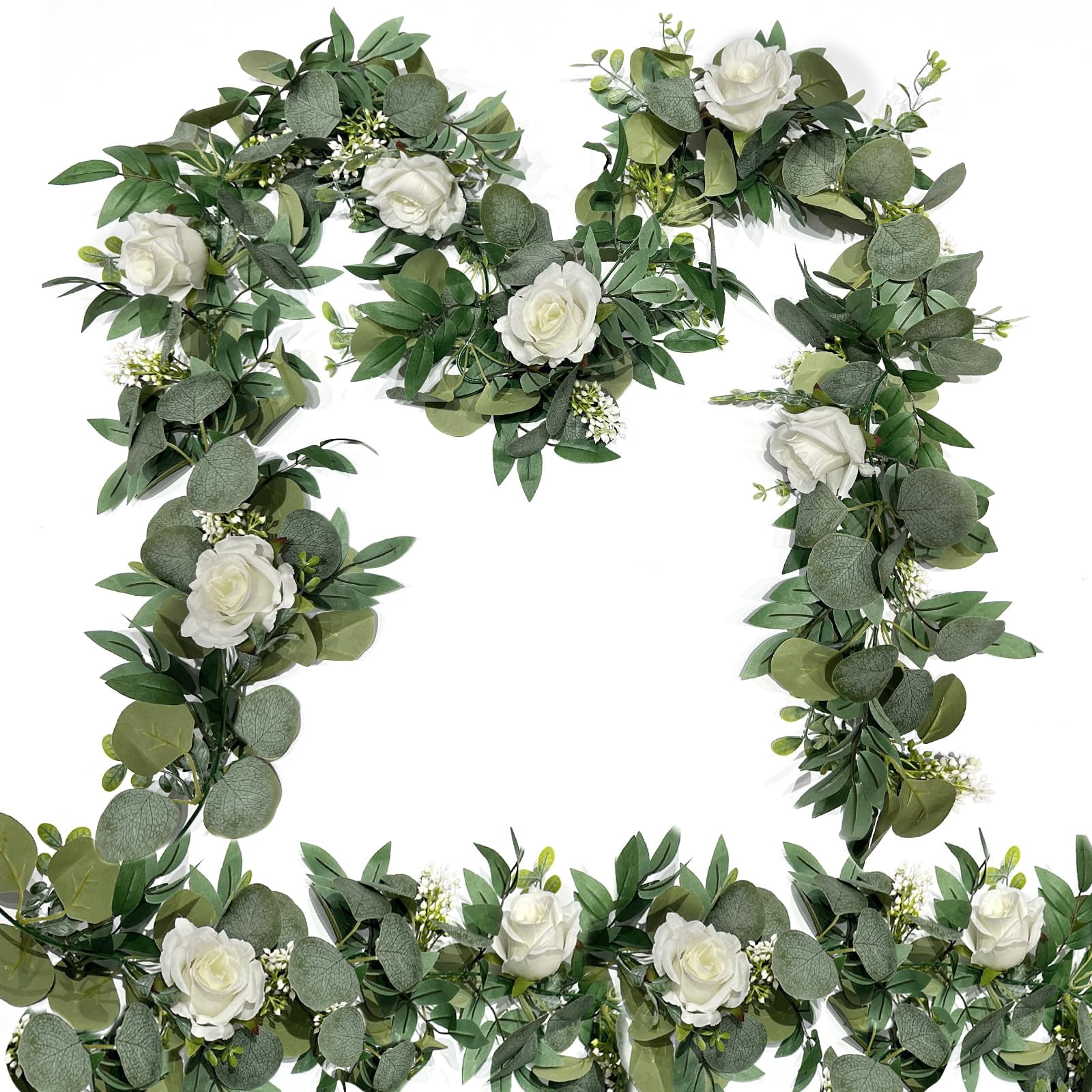 Artificial Spring Eucalyptus Flower Garland White & Green (2p) 13ft ...