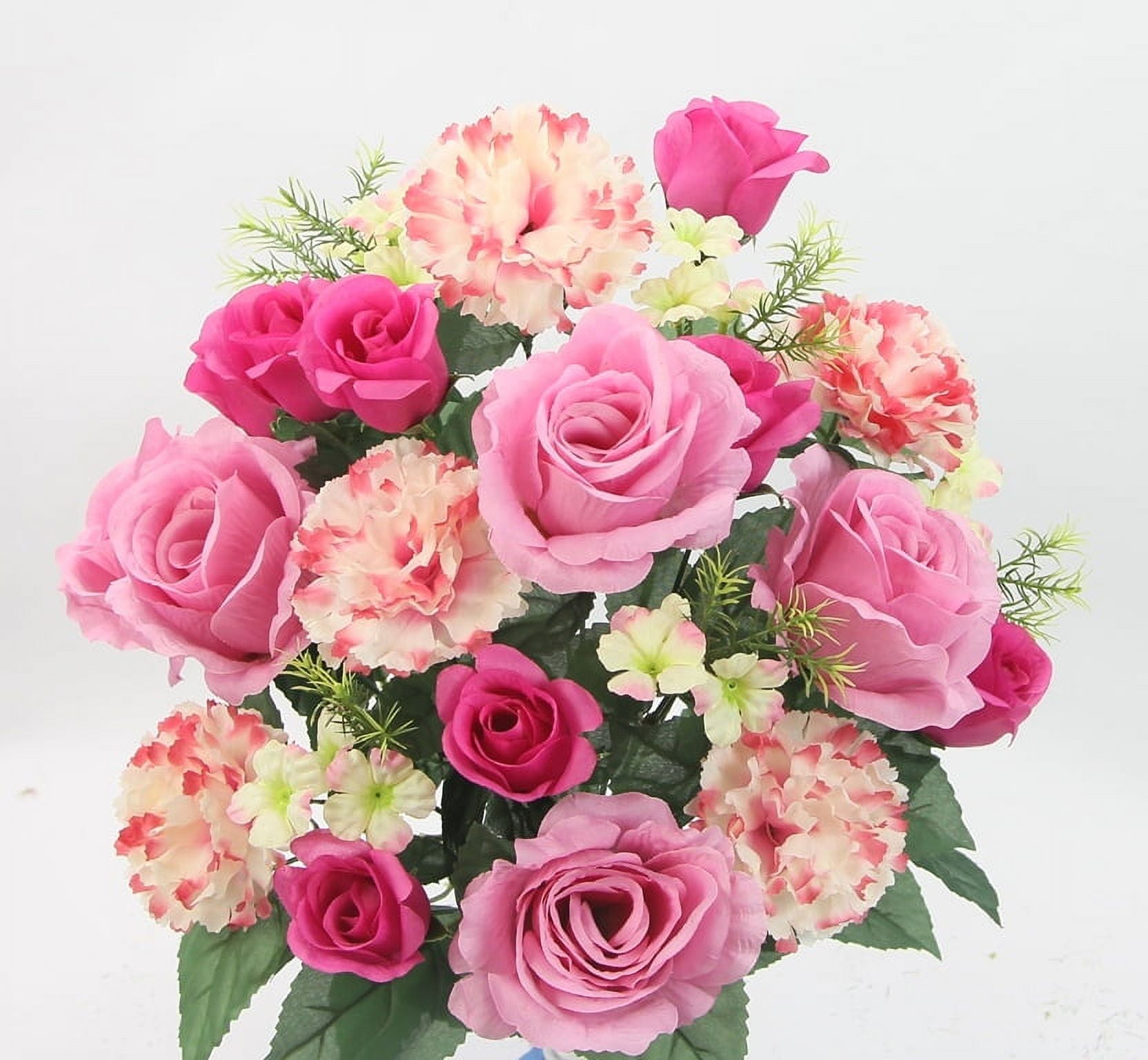 Artificial Spring Flower Bush 24 Stem Rose/ Carnation Mixed Bush ...