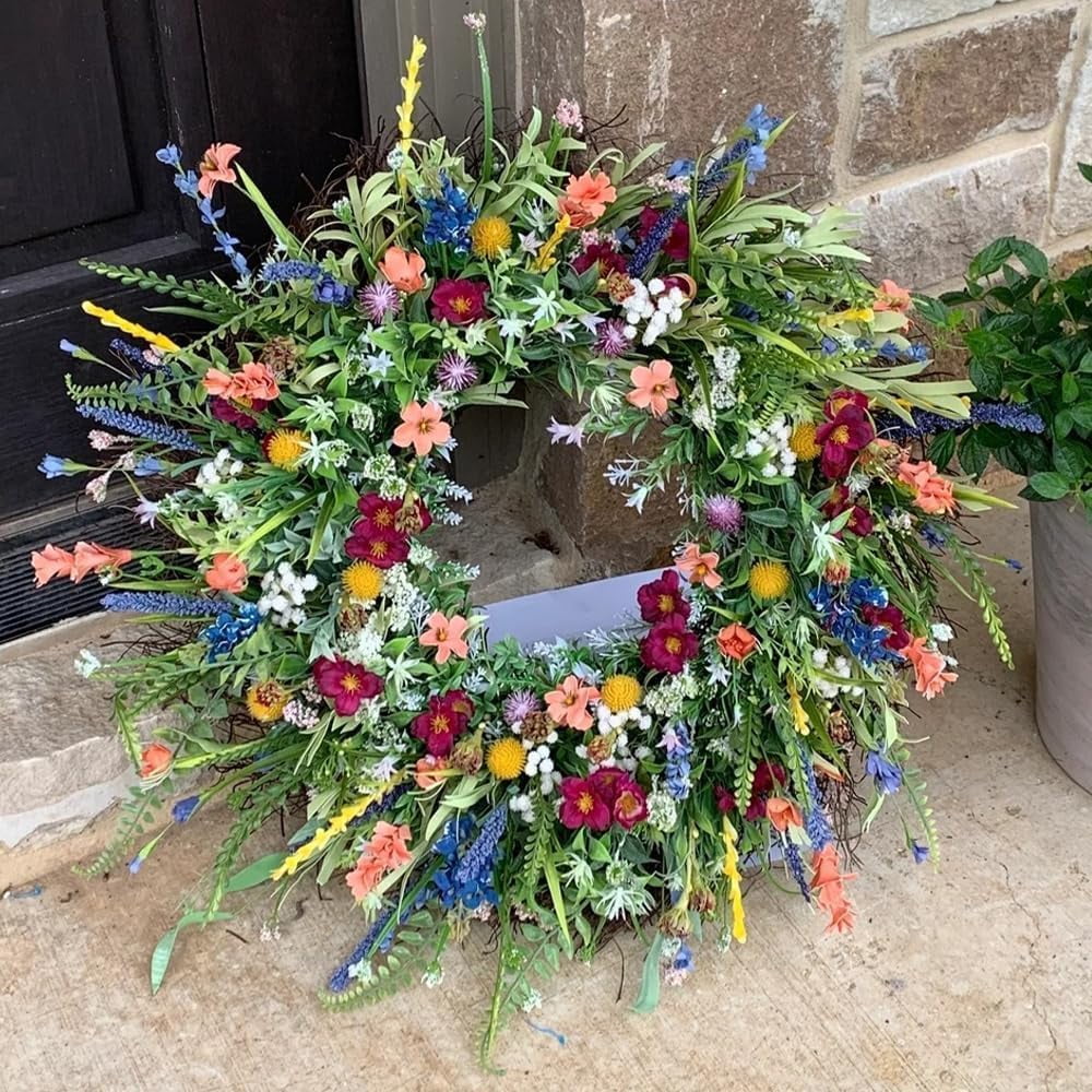 Artificial Spring Summer Wreath for Front Door, Yellow Daisy Wreath ...