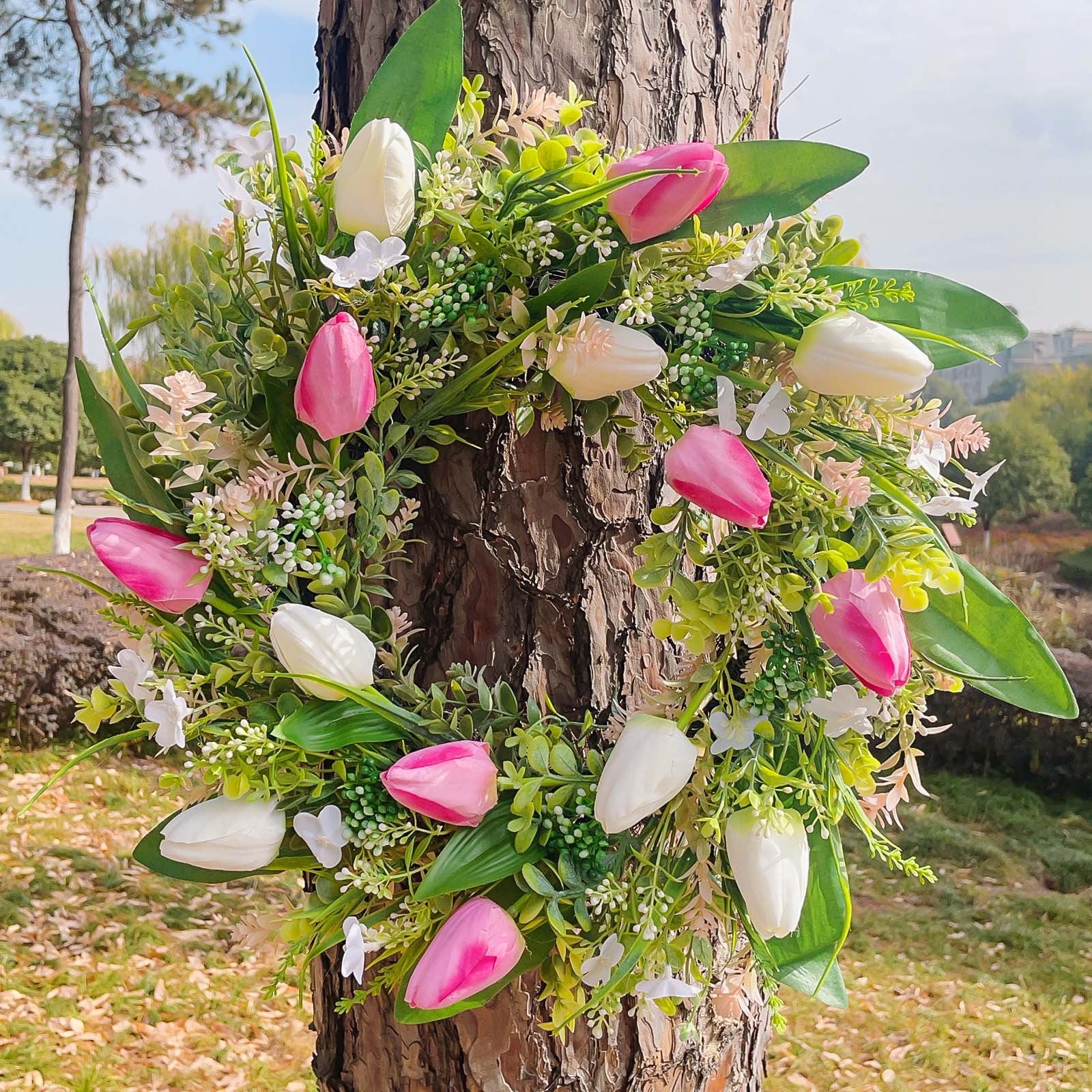 Artificial Spring Summer Wreath Lavender with Colorful Flowers,Green ...