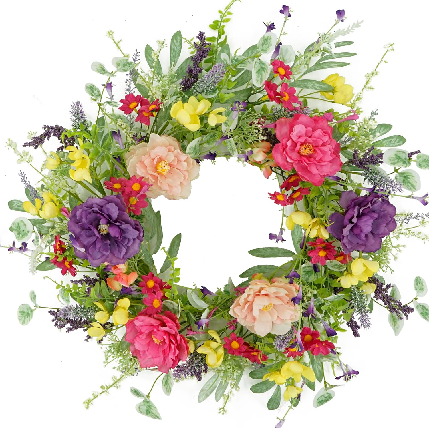 Artificial Spring Summer Wreath Peony Wreaths for Front Door with Olive ...