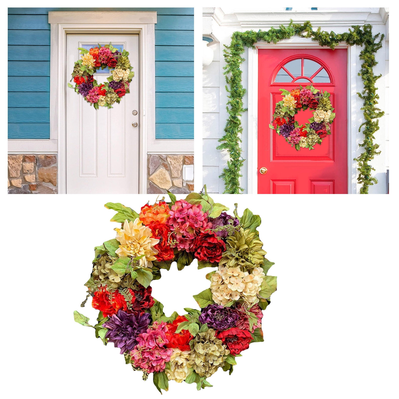 Artificial Spring Summer Wreaths for Front Door, 17.71 Inch Peony ...