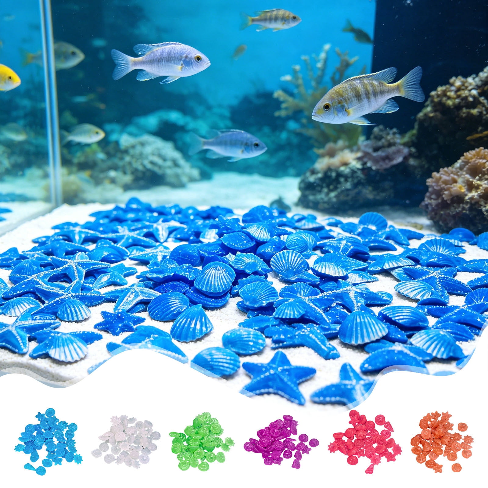 Artificial Starfish and Sea Shells Aquarium Decor with Luminous Stones ...