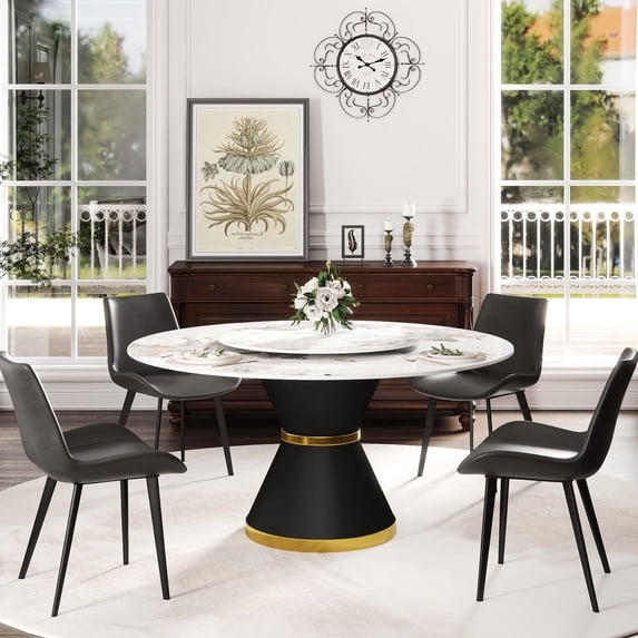 Artificial Stone Round Table | Rotating Turntable, Suitable for Family ...