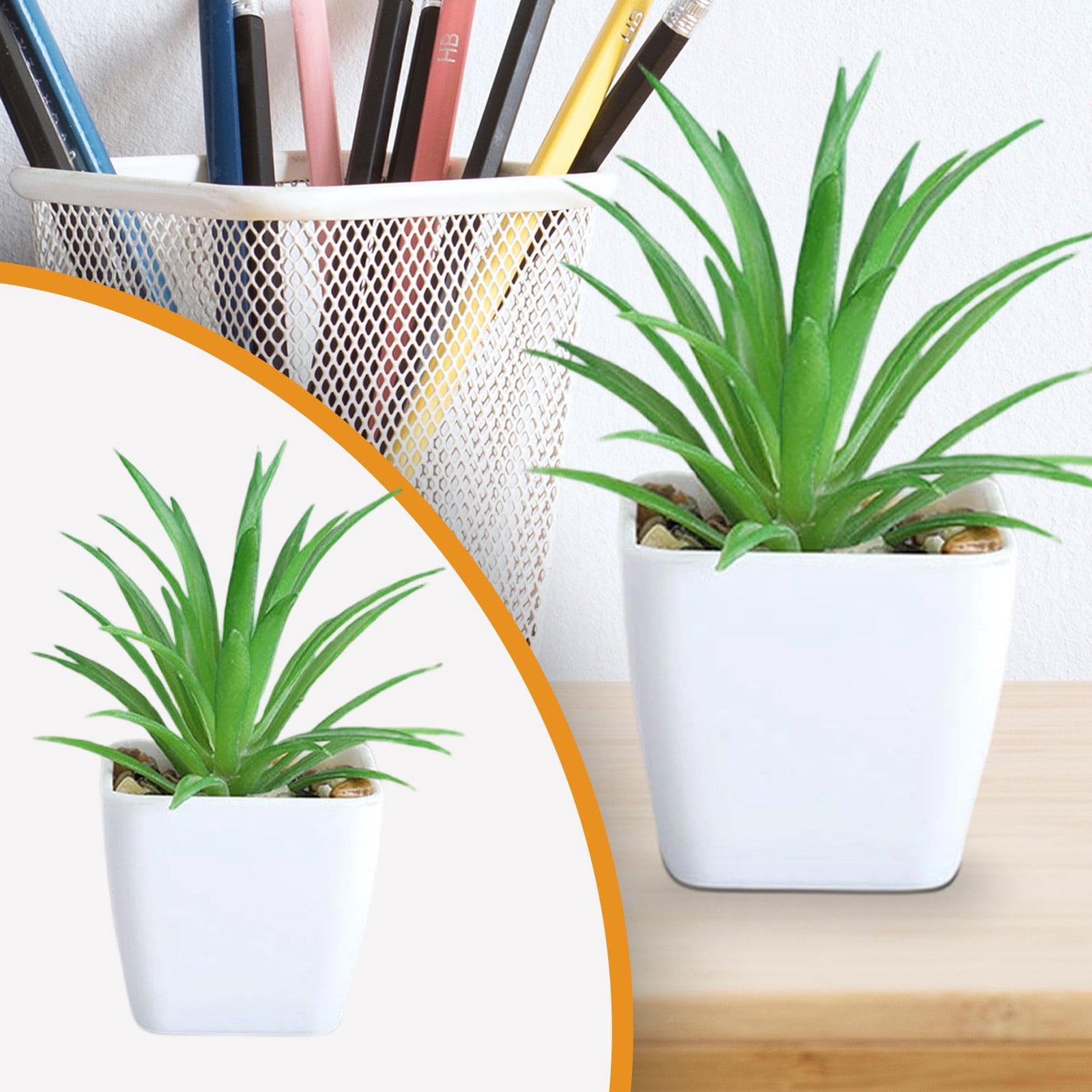 Artificial Succulent Plant in White Pot, Small Faux Potted Plant for ...