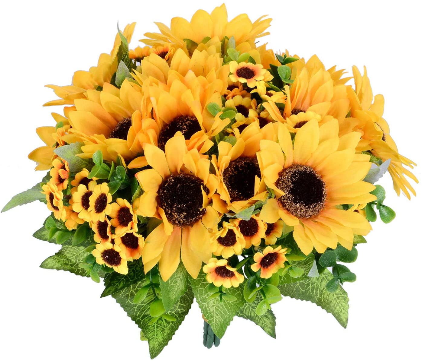 Artificial Sunflower Bouquet, 4 Bunches Silk Sunflowers Fake Yellow ...