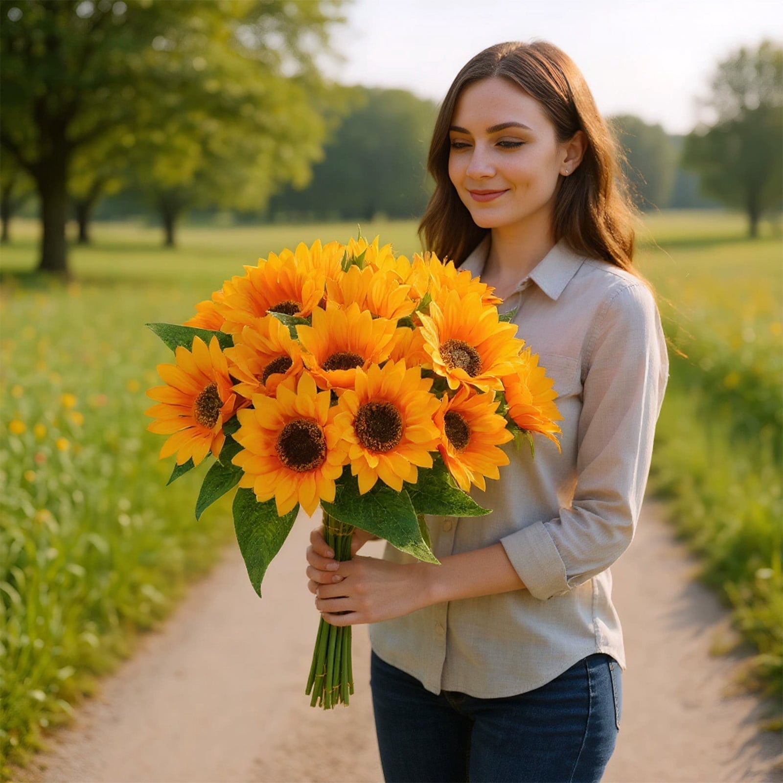 Artificial Sunflower Bouquet, 6-Piece Yellow Plastic Silk Flowers for ...