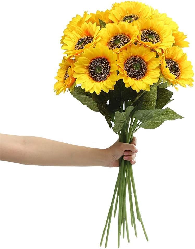 Artificial Sunflower Flowers Long Stem Silk Fake Large Sunflowers Decoration for Outdoor Home ...