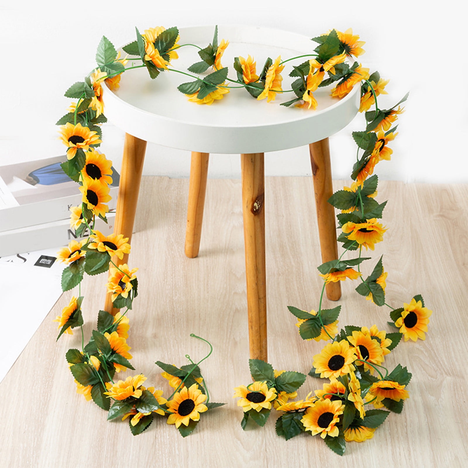 Artificial Sunflower Garland with Lifelike Leaves - Indoor/Outdoor ...
