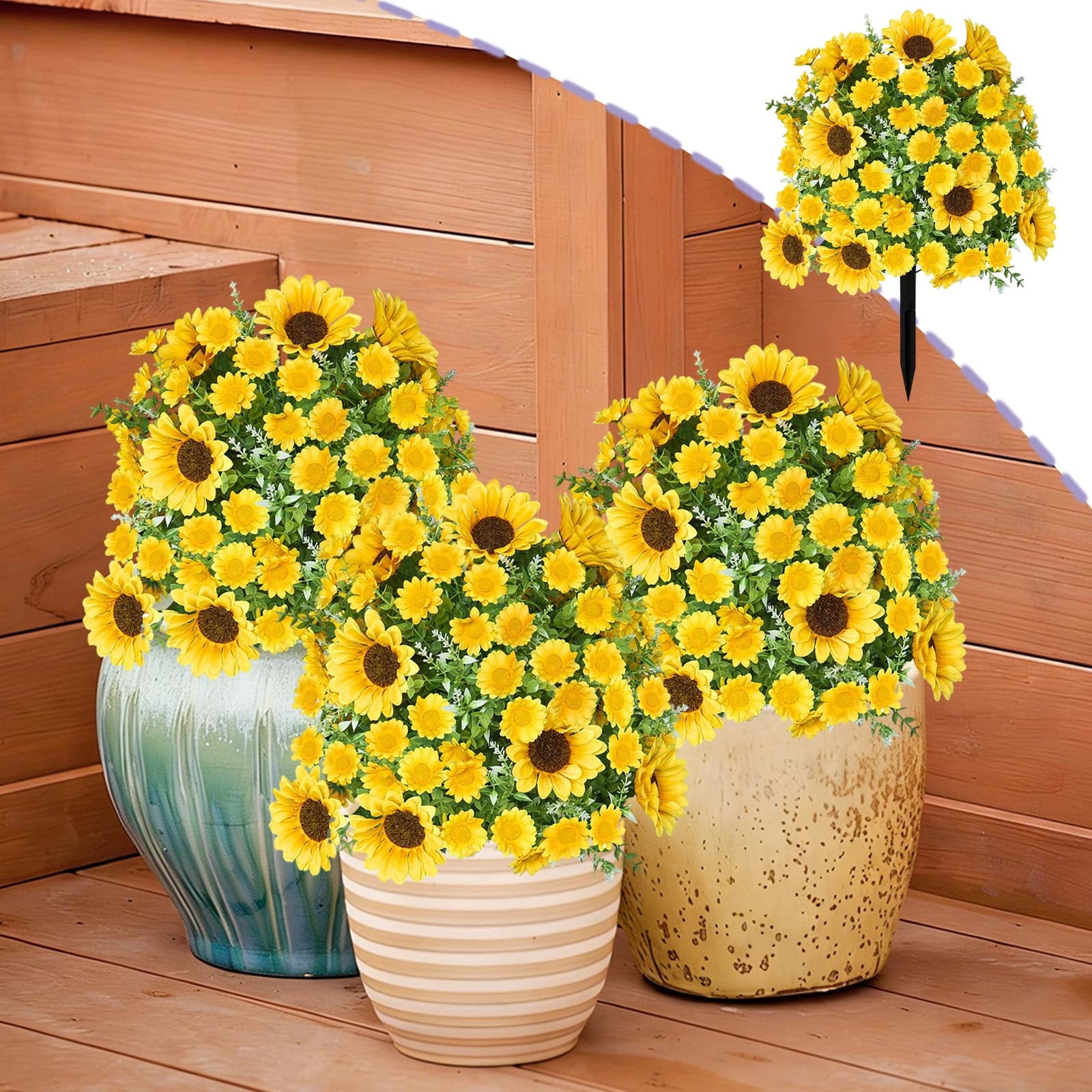 Artificial Sunflower Stakes, Outdoor Garden Decor, Spring Artificial ...