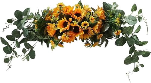 Artificial Sunflower Swag, Decorative Sunflower Wreath with Eucalyptus ...