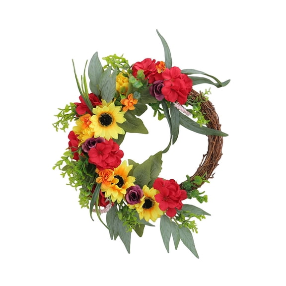 Artificial Sunflower Wreath Silk Flower Wall Hanging Decor For Spring ...