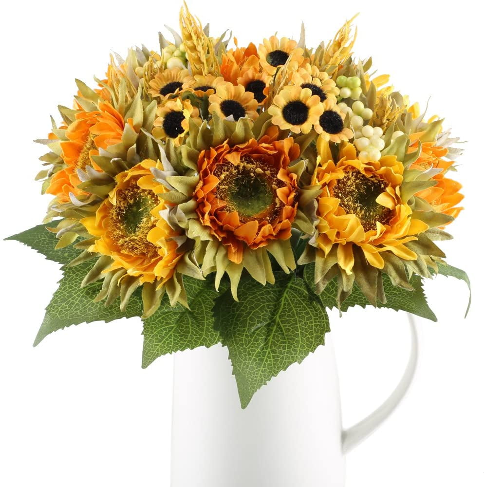 Artificial Sunflowers Bundle Silk Plants Faux Wedding Bride Bouquet ...