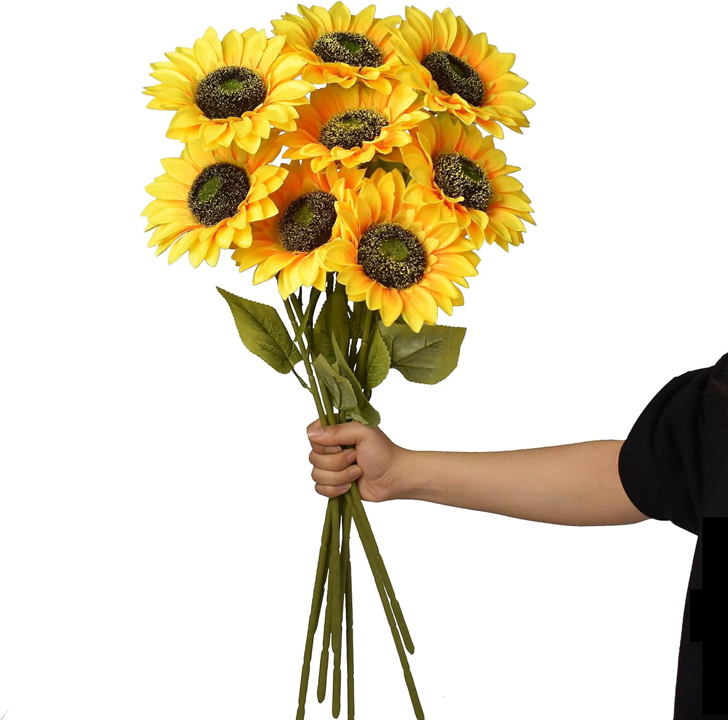 Artificial Sunflowers Flowers 8pcs Single Long Stem Large Faux Silk ...