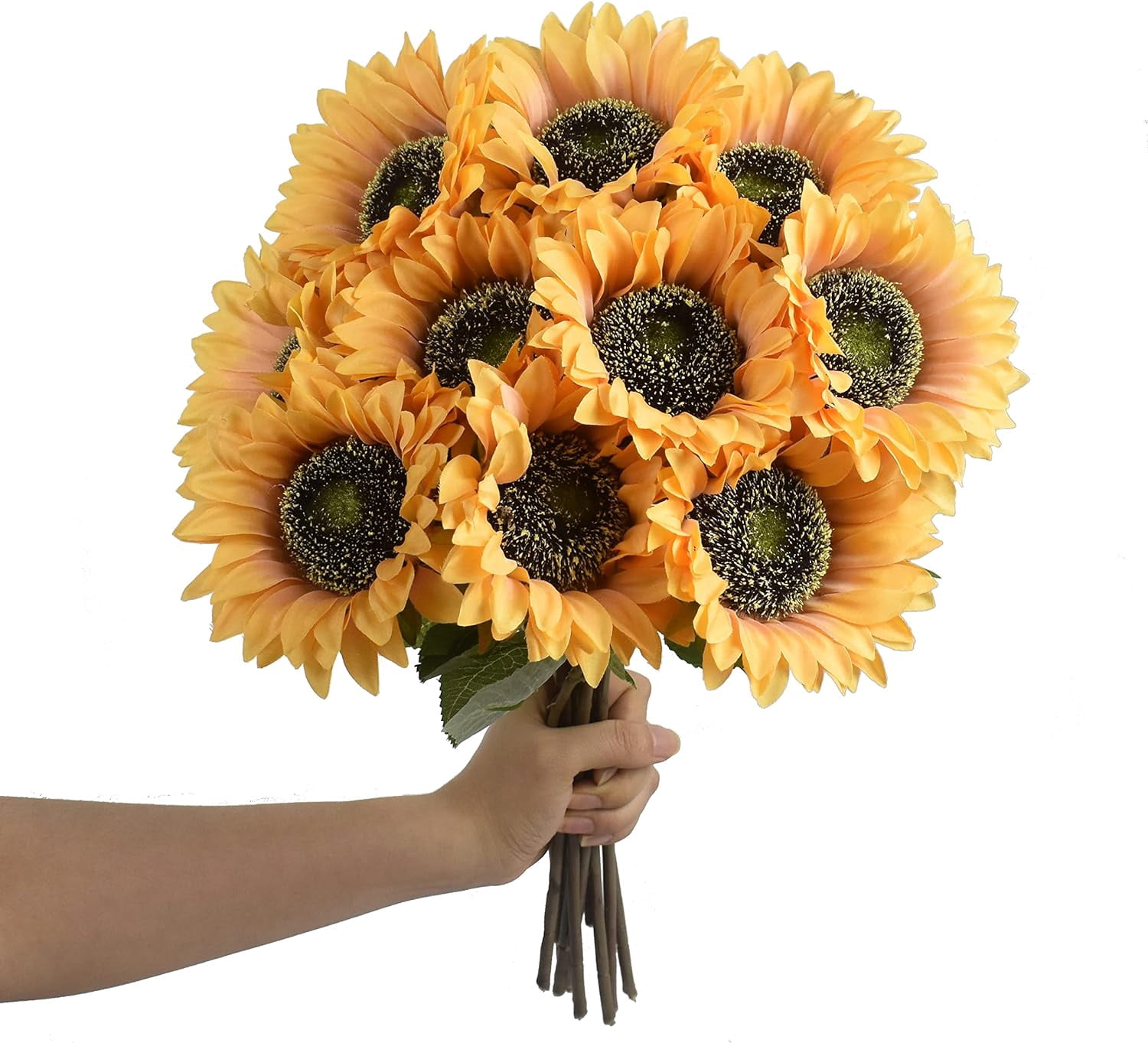 Artificial Sunflowers Flowers 8pcs Single Long Stem Large Faux Silk ...
