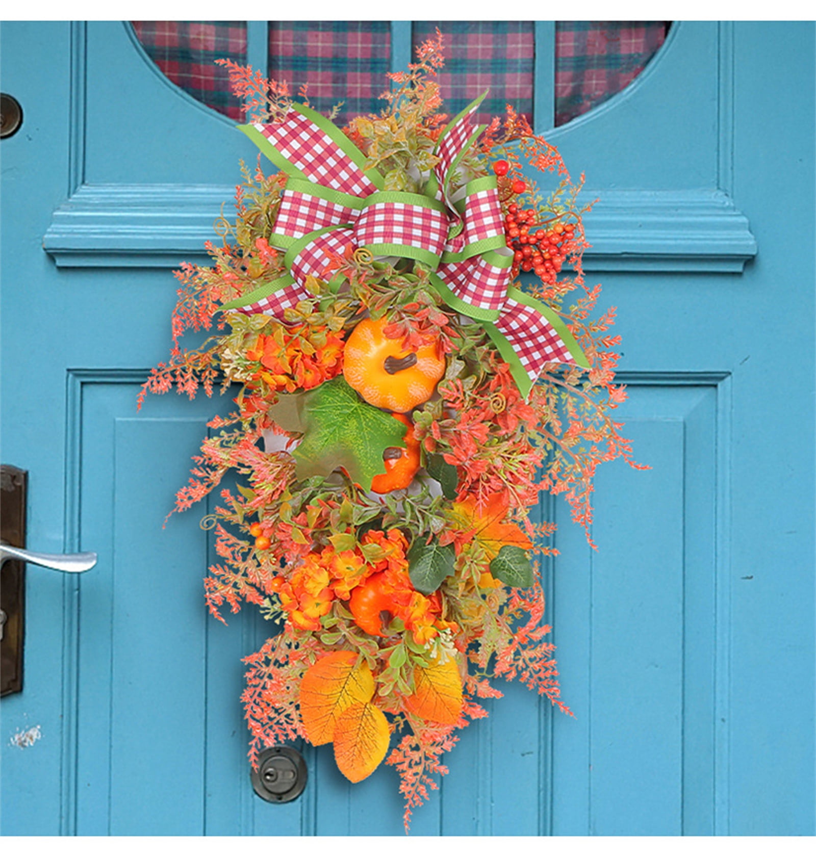 Artificial Teardrop Fall Wreaths for Front Door 19.6In Autumn Wreath ...