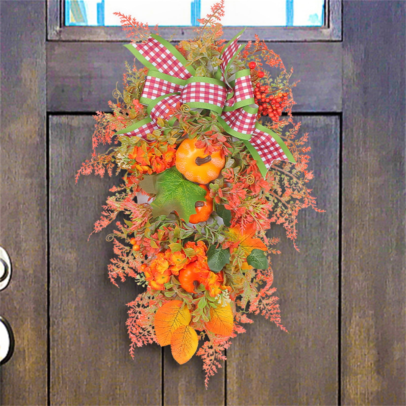 Artificial Teardrop Fall Wreaths for Front Door 19.6In Autumn Wreath ...