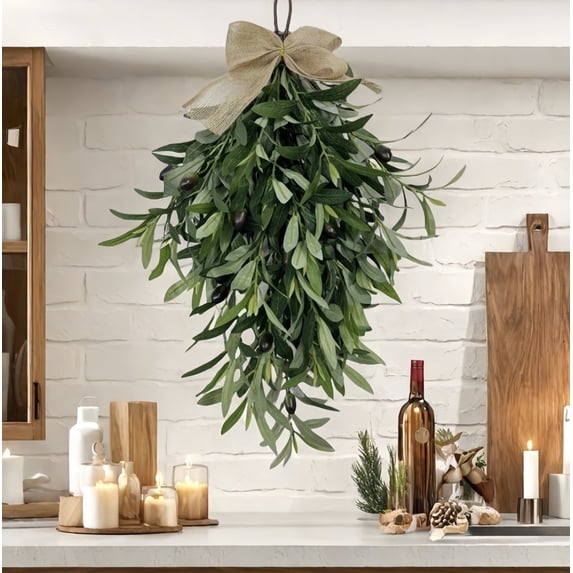 Artificial Teardrop Olive Wreath, 24 Inch Floral Pendant for Front Door ...