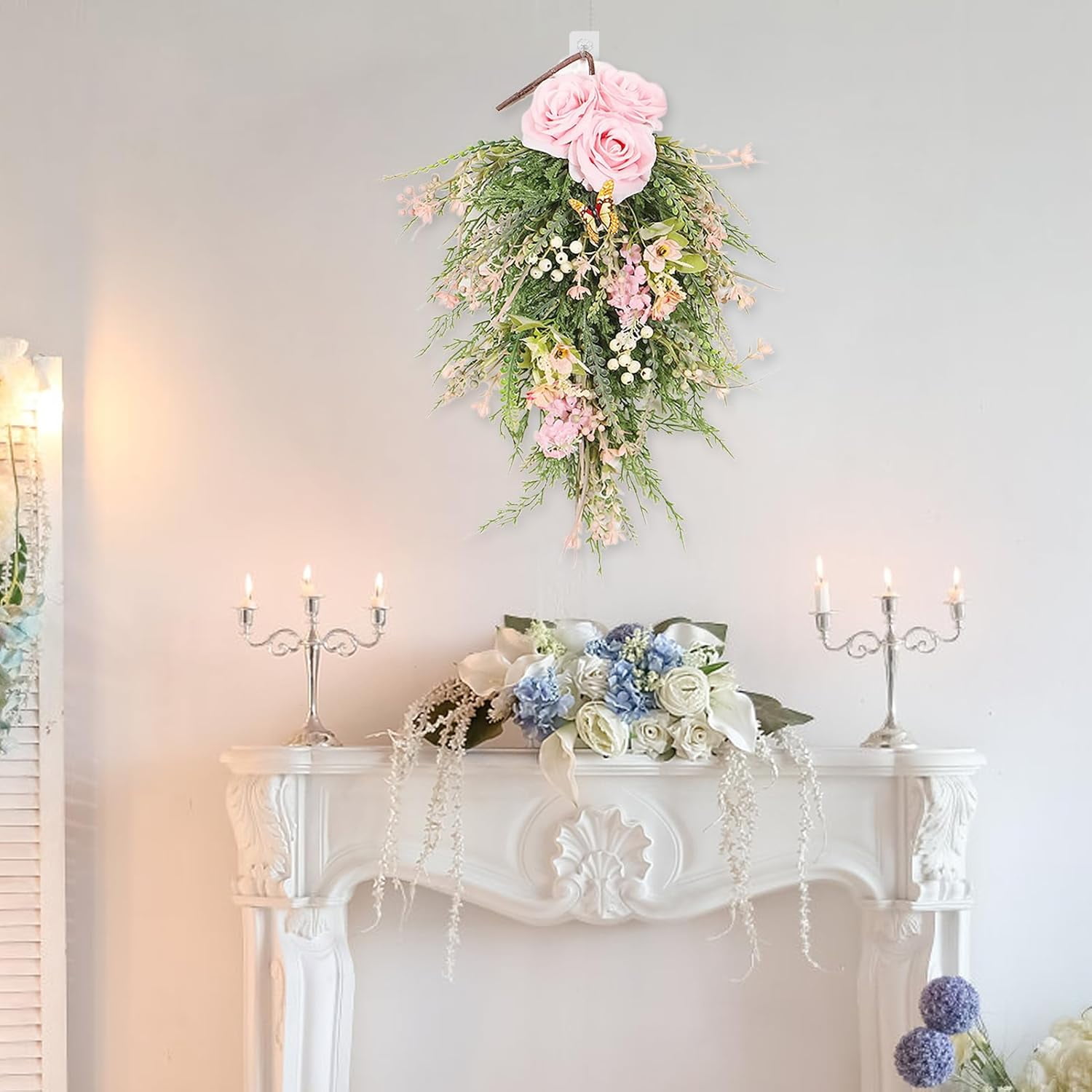 Artificial Teardrop Wreath, 20 inch Spring Teardrop Swag, Decorative ...