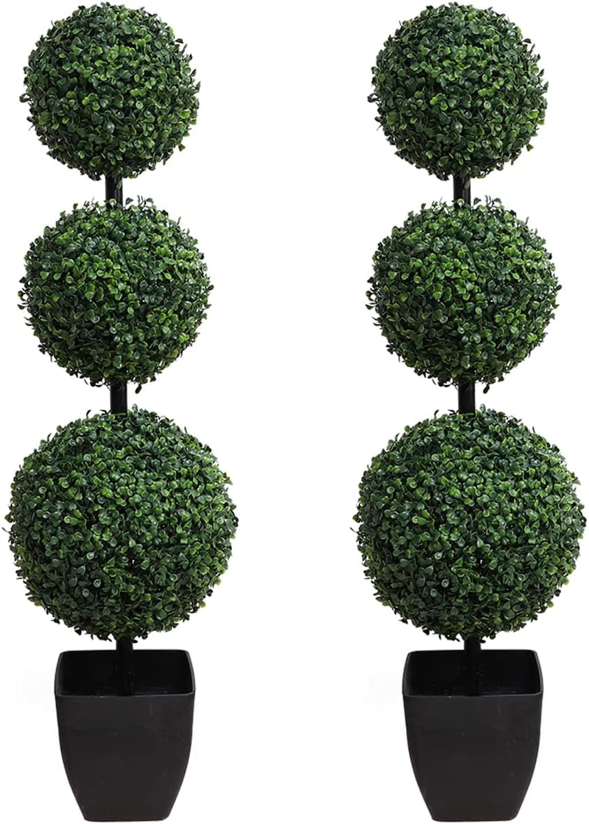 Artificial Topiaries Ball Tree Outdoor, 3.3ft Fake Topiary Triple Ball ...