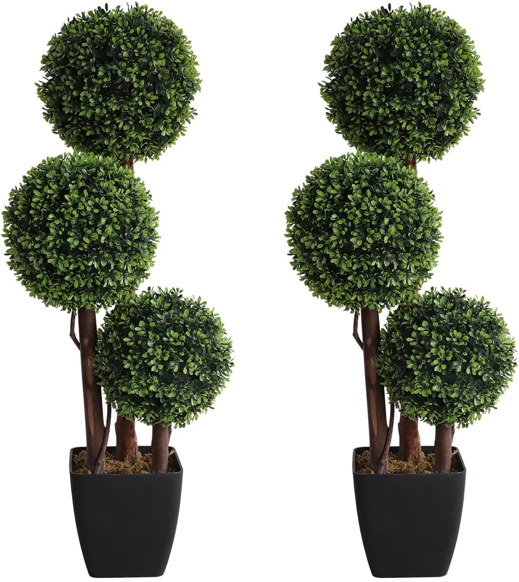 Artificial Topiaries Ball Tree Outdoor, 3ft Fake Topiary Triple Ball ...