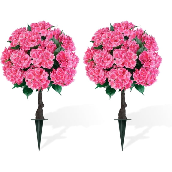 Artificial Topiary Ball Tree with Pink Hydrangea, Set of 2 UV Resistant ...