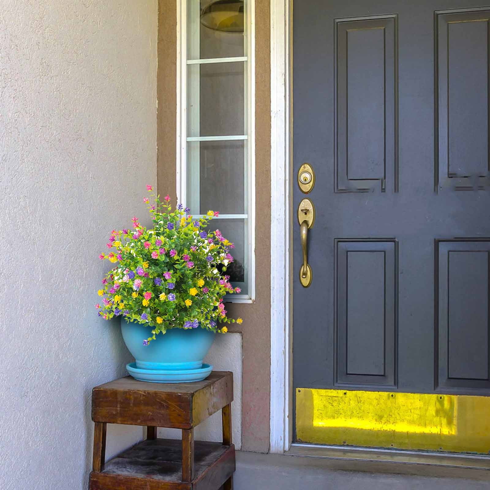 Artificial Topiary Ball Trees with Flowers, Outdoor Faux Plants Shrubs ...