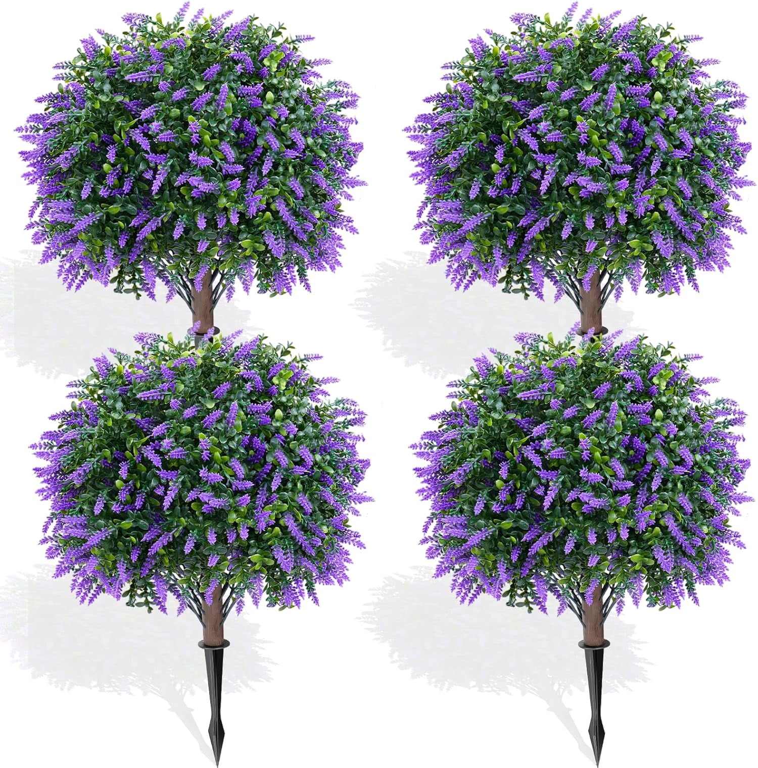 Artificial Topiary Ball Trees with Lavender, 4 Pack Artificial Shrubs ...