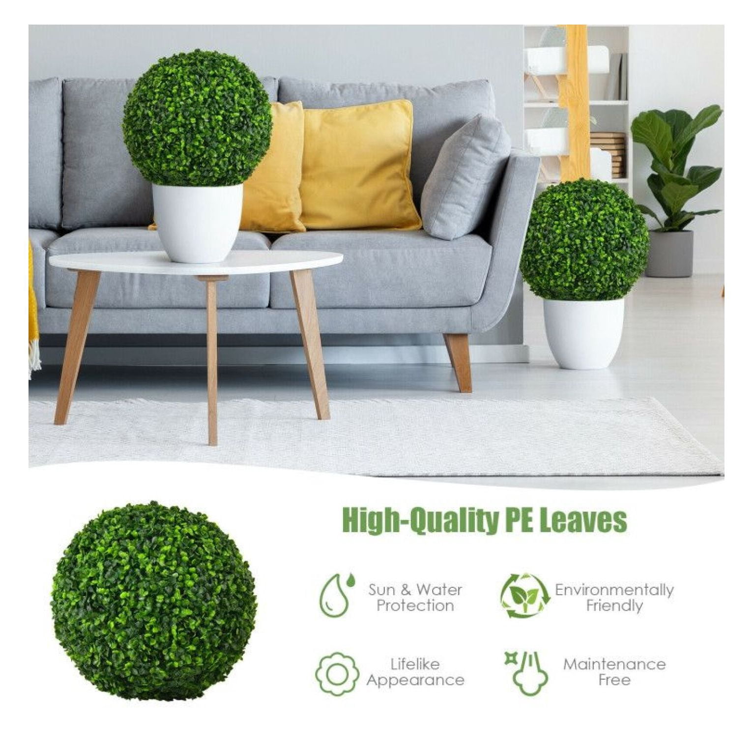 Artificial Topiary Balls 2-Piece Set, 19 Inch Faux Boxwood Ball Plants ...