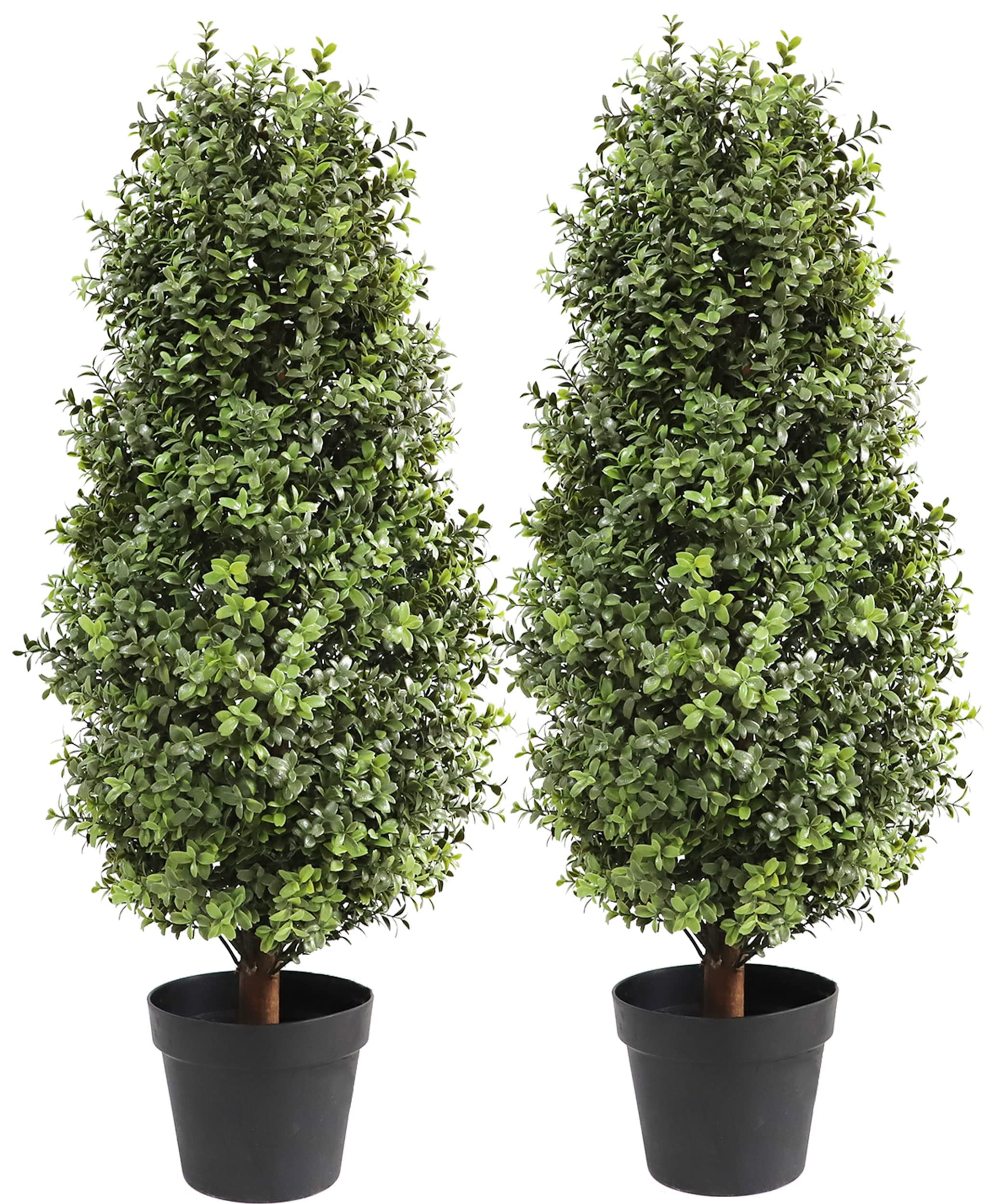 Artificial Topiary Boxwood Tree, Faux Shrub, Includes Black Plastic Pot ...