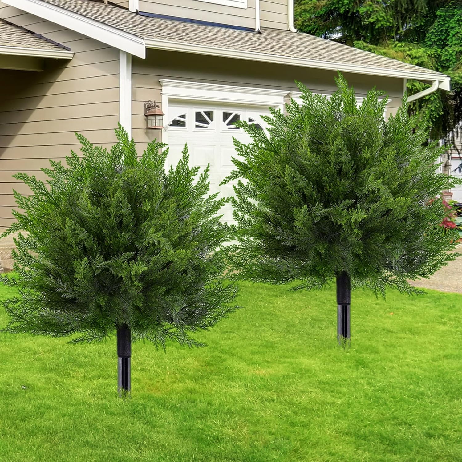 Artificial Topiary Bushes for Outdoors with Spike, Boxwood Ball Fake ...