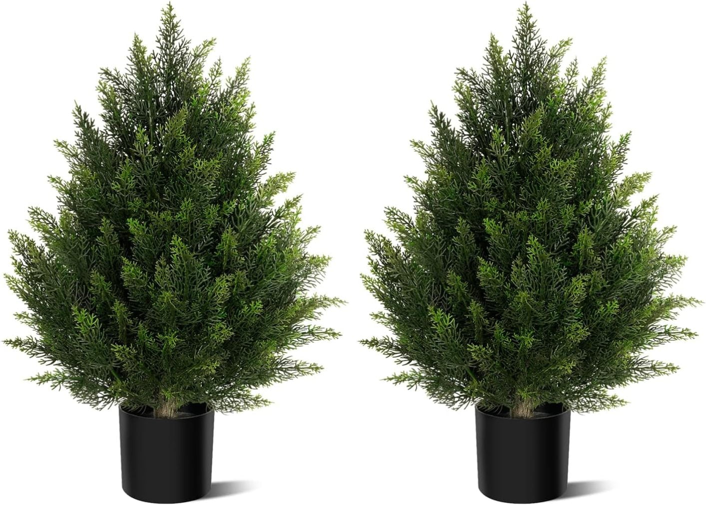 Artificial Topiary Cedar Ball Tree 2ft Tall 2 Set, Indoor Outdoor Faux ...