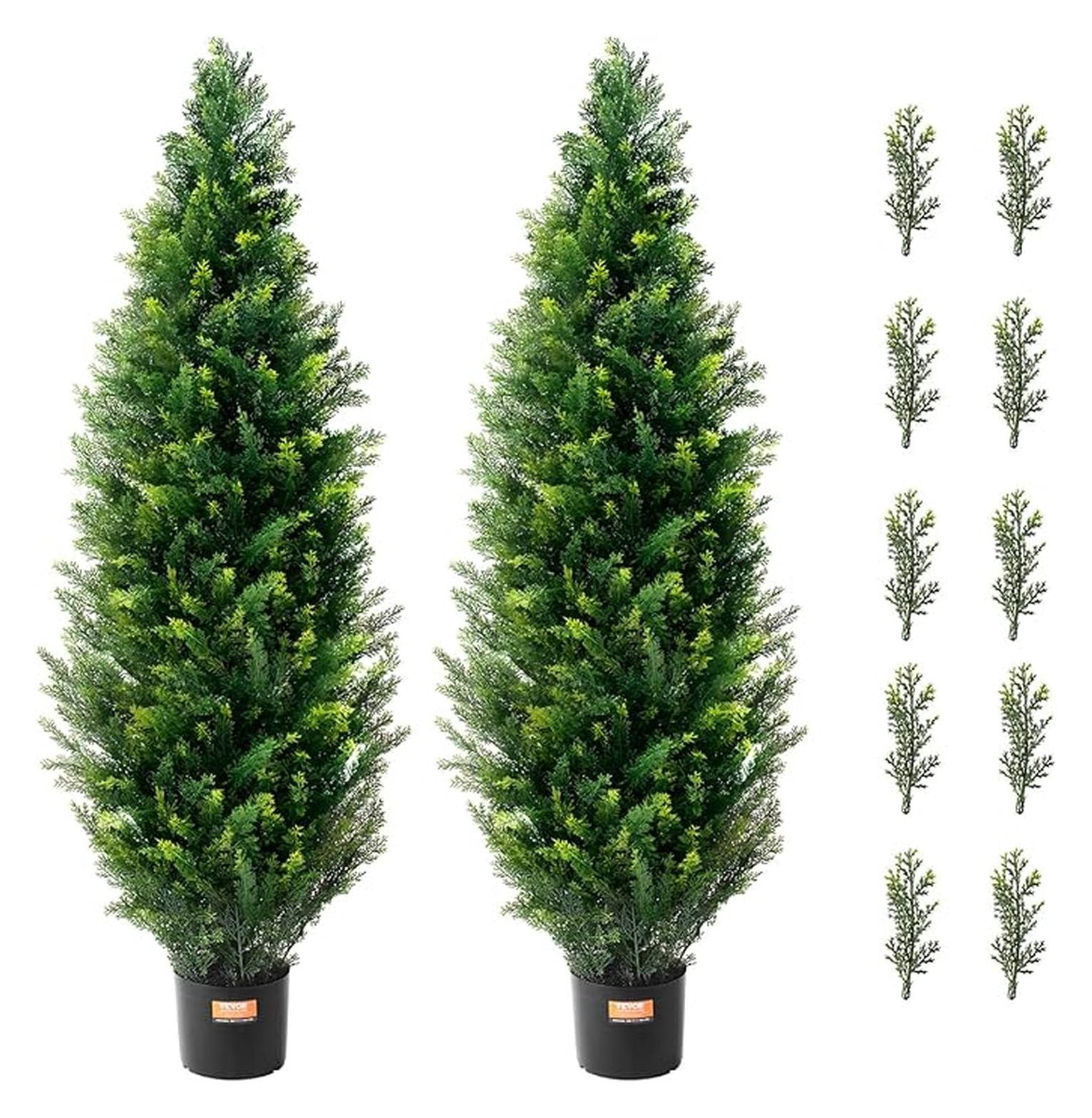 Artificial Topiary Cedar Tree, inch Tall (2 Pieces), with Extra Leaves ...