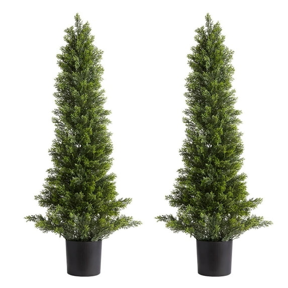 Artificial Topiary Cedar Trees, Set of 2 (36 inch), Realistic Faux Pine ...