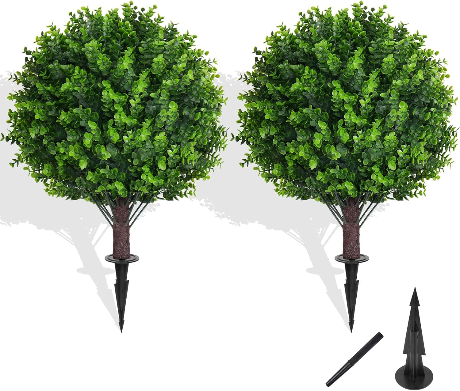 Artificial Topiary Tree with Eucalyptus, Set of 2 Artificial Shrub ...