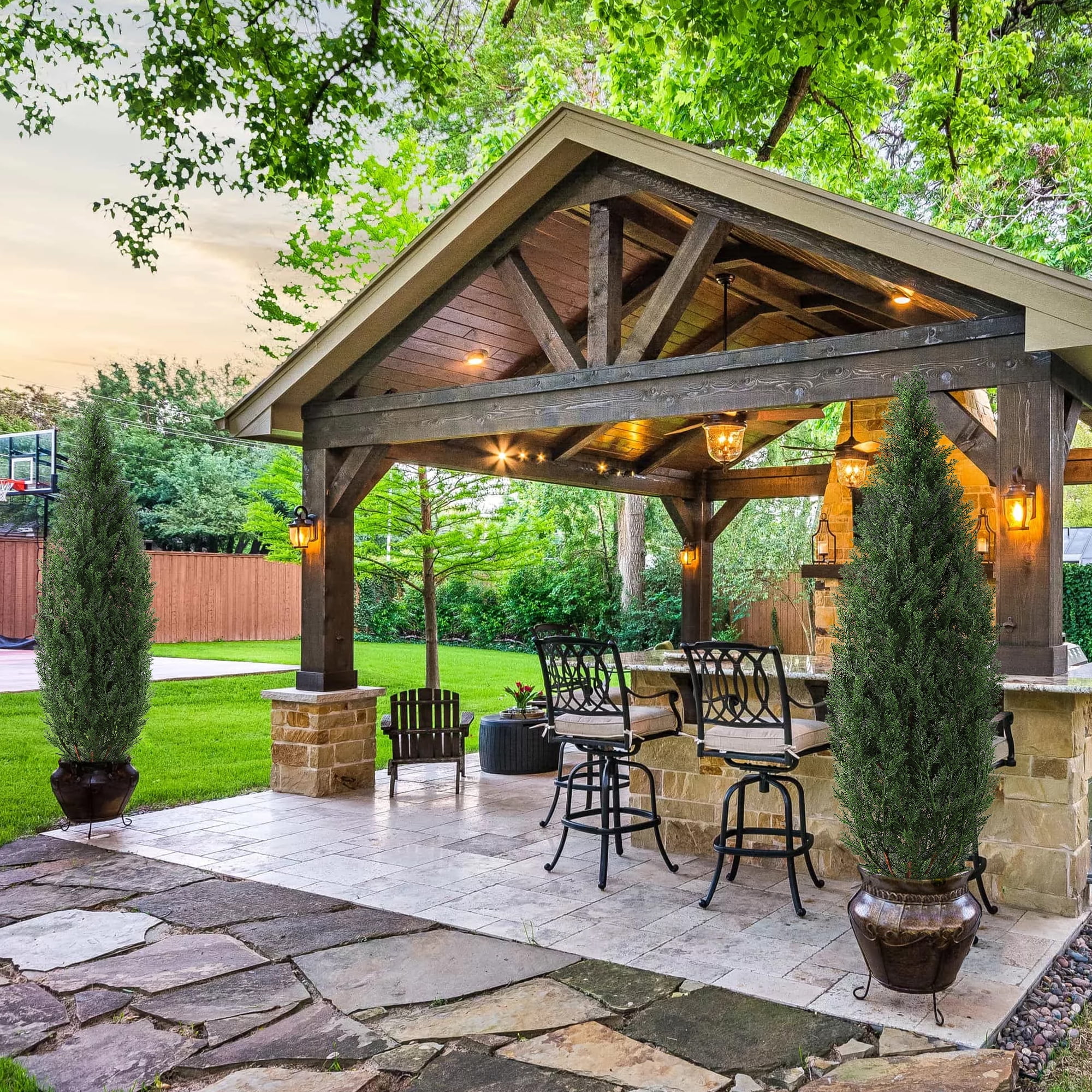 Artificial Topiary Tree Set of 2, 3/5ft Artificial Cedar Topiary Trees ...