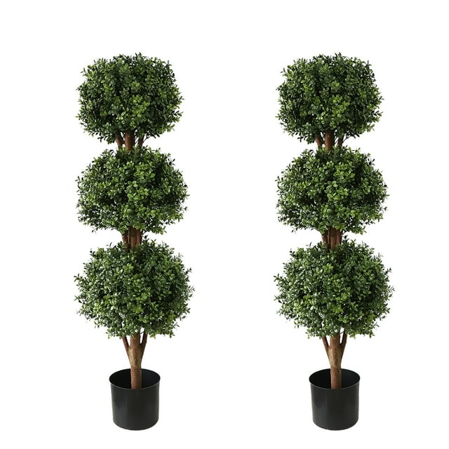 Artificial Triple Ball Boxwood Topiary Tree, 2-Pack 46.5in, Indoor ...
