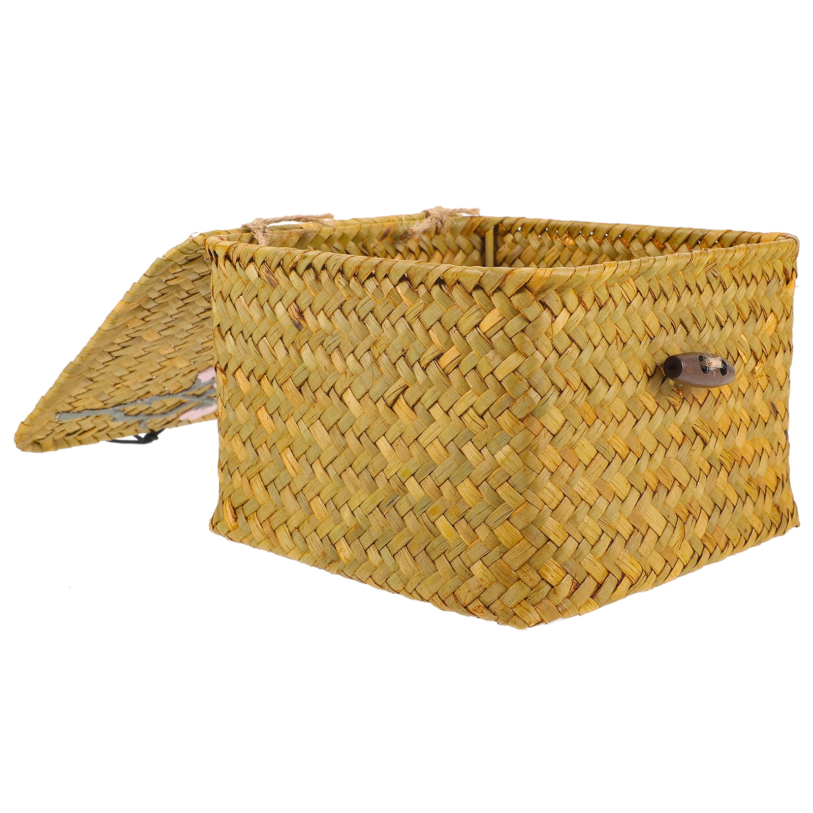Raindrops Woven Straw Storage Box with Lid for Desktop Use Light Brown ...