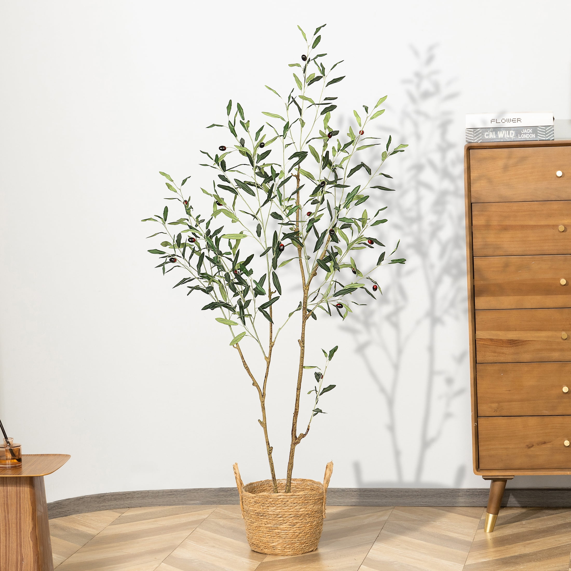 5ft Artificial Tree, Fake Indoor/Outdoor Plant, Potted Faux Tree with ...