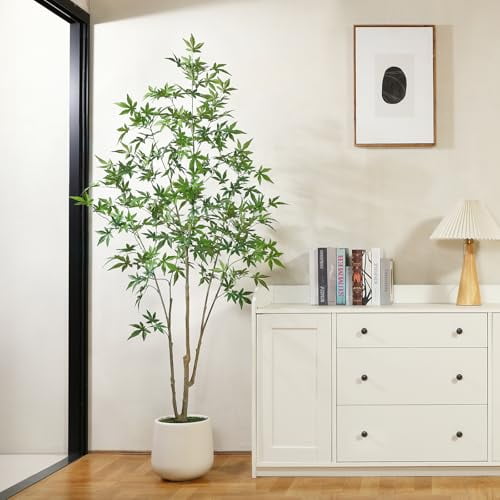 Artificial Tree, 6ft Tall Fake Maple Tree for Indoor Home Decor, Faux ...