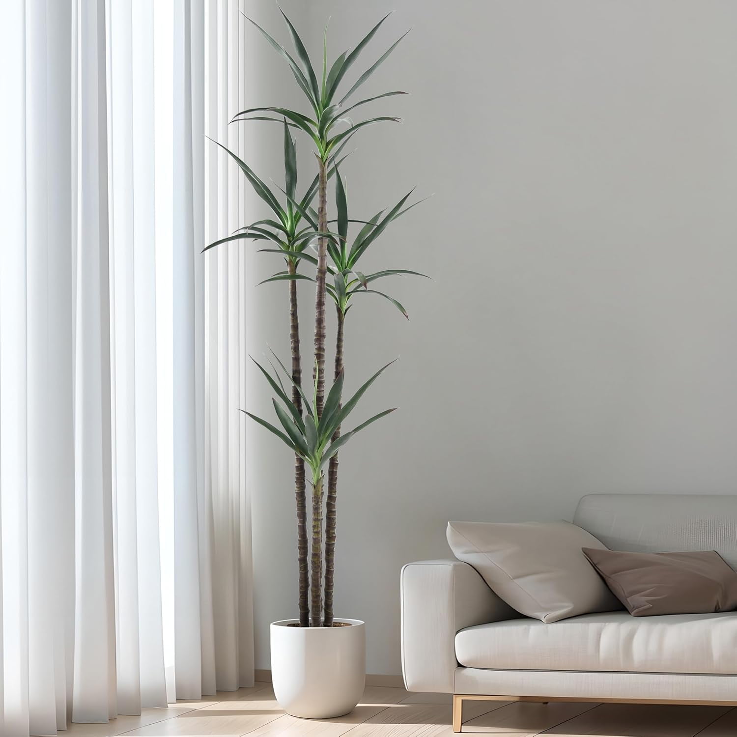 Artificial Tree 7ft Faux Agave Plant with 60 Leaves and 4 Realistic ...