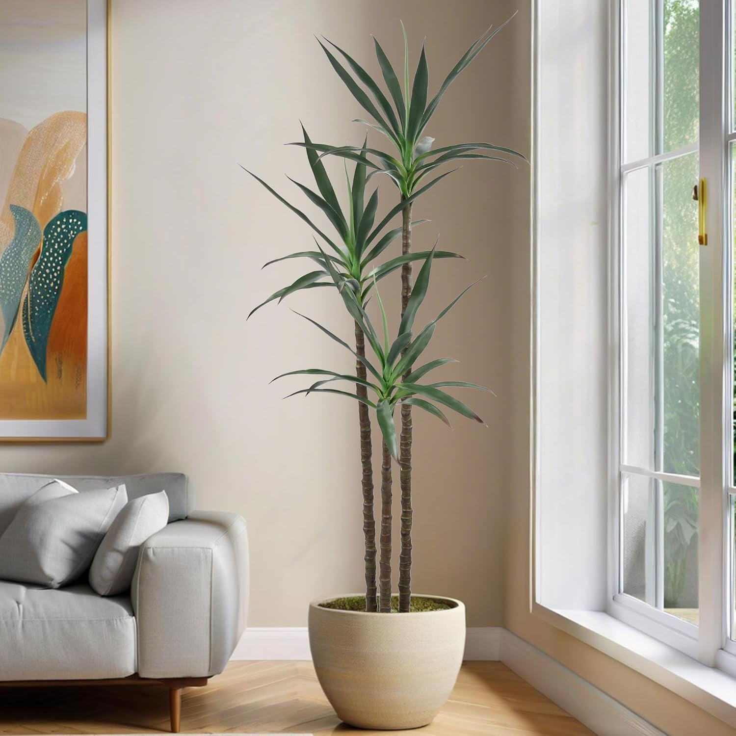 Artificial Tree 7ft Faux Agave Plant with 60 Leaves and 4 Realistic ...