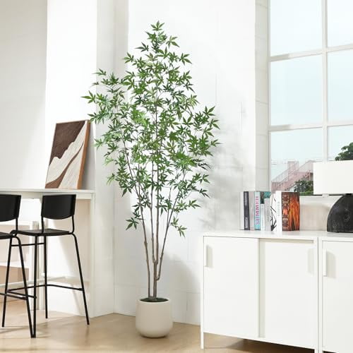 Artificial Tree, 7ft Tall Fake Maple Tree for Indoor Home Decor, Faux ...