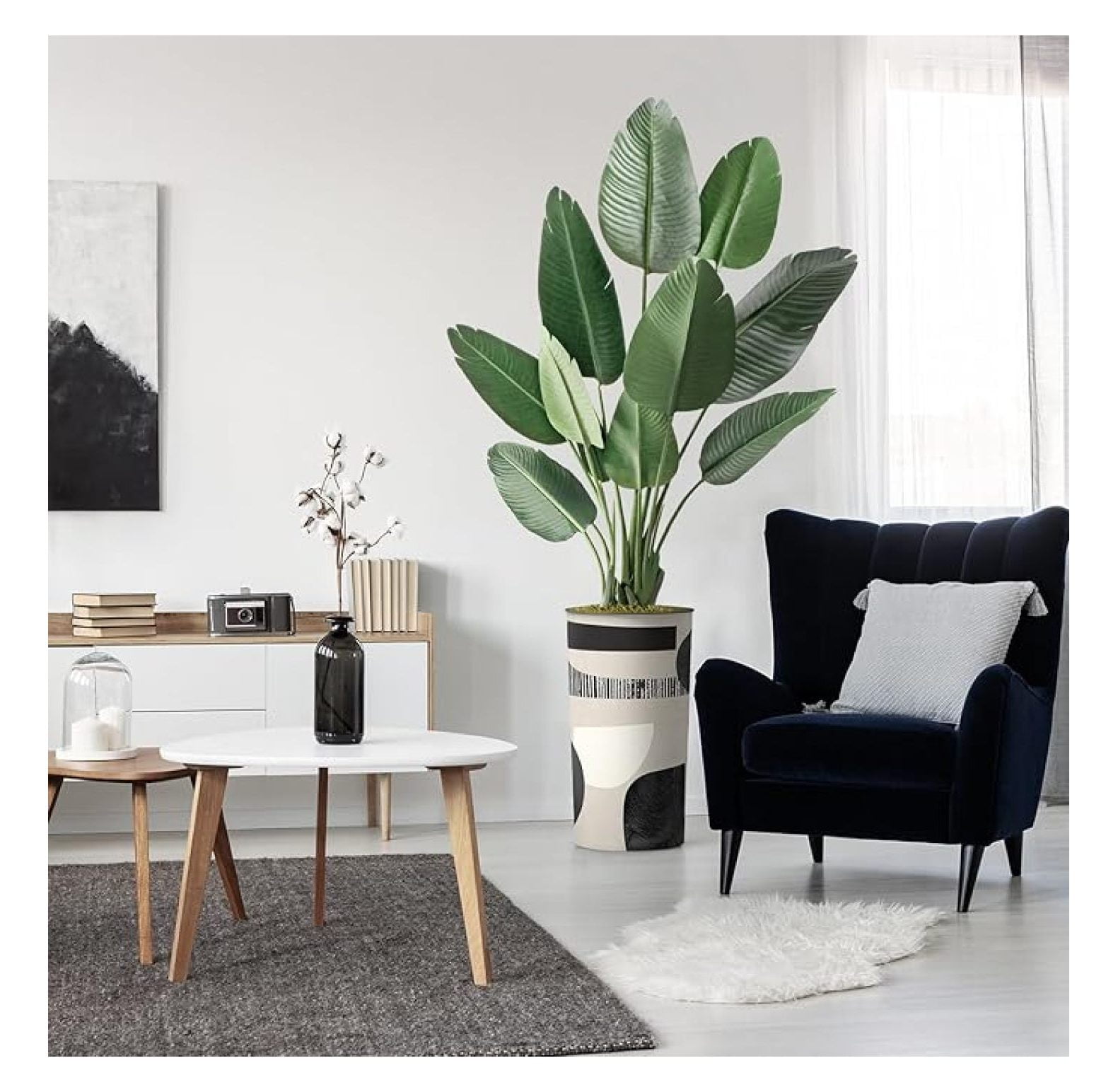 Artificial Tree in Beige and Brown Abstract Pattern Planter, Fake of ...