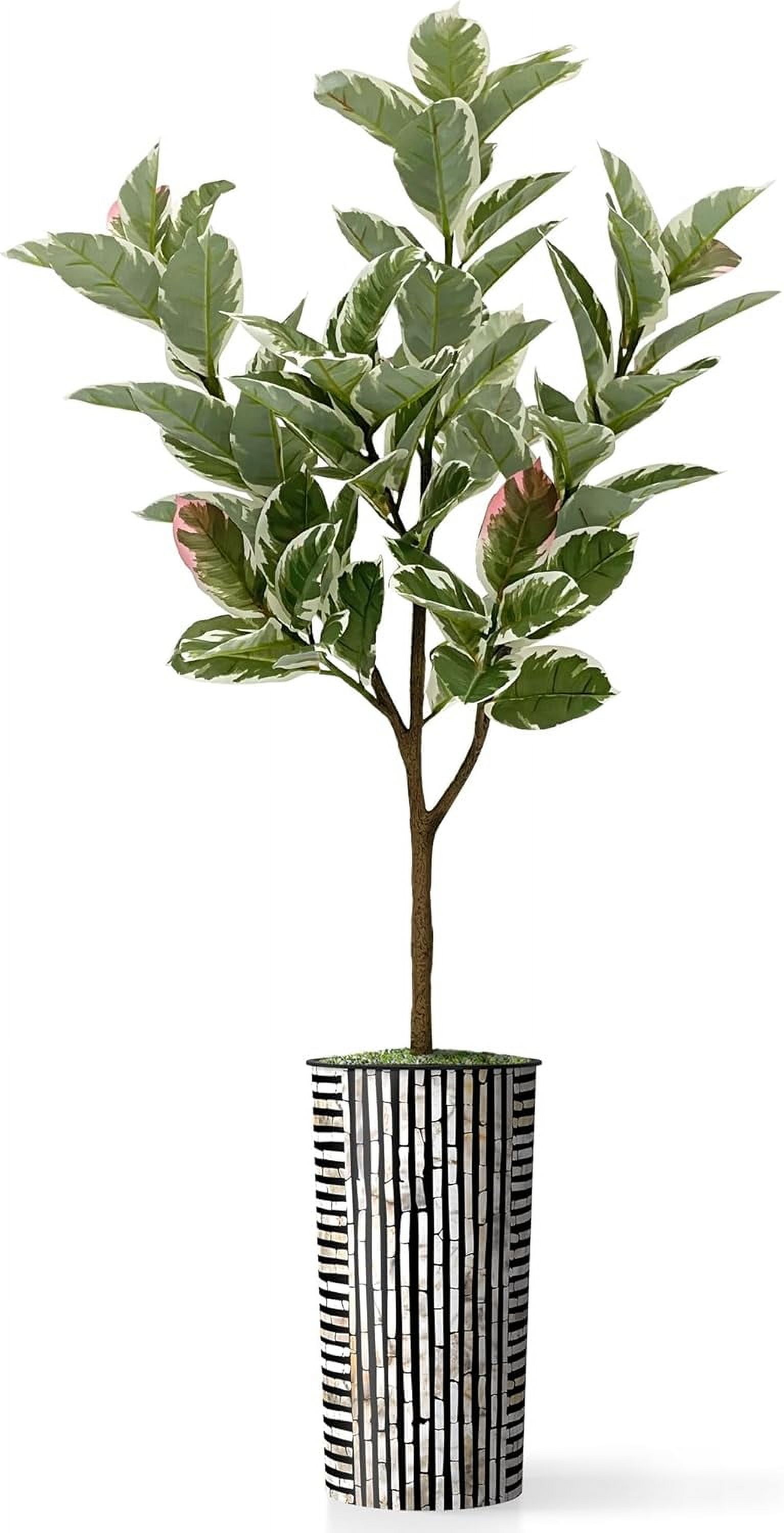 Artificial Tree in Black and Brown Striped Planter, Fake Rubber Silk ...